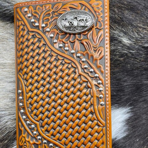 Western Cowboy Wallet Genuine Leather Bi-fold Long Wallet for | Etsy
