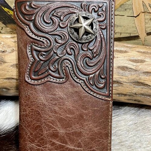 Western Cowboy Wallet Genuine Leather Bi-fold Long Wallet for | Etsy