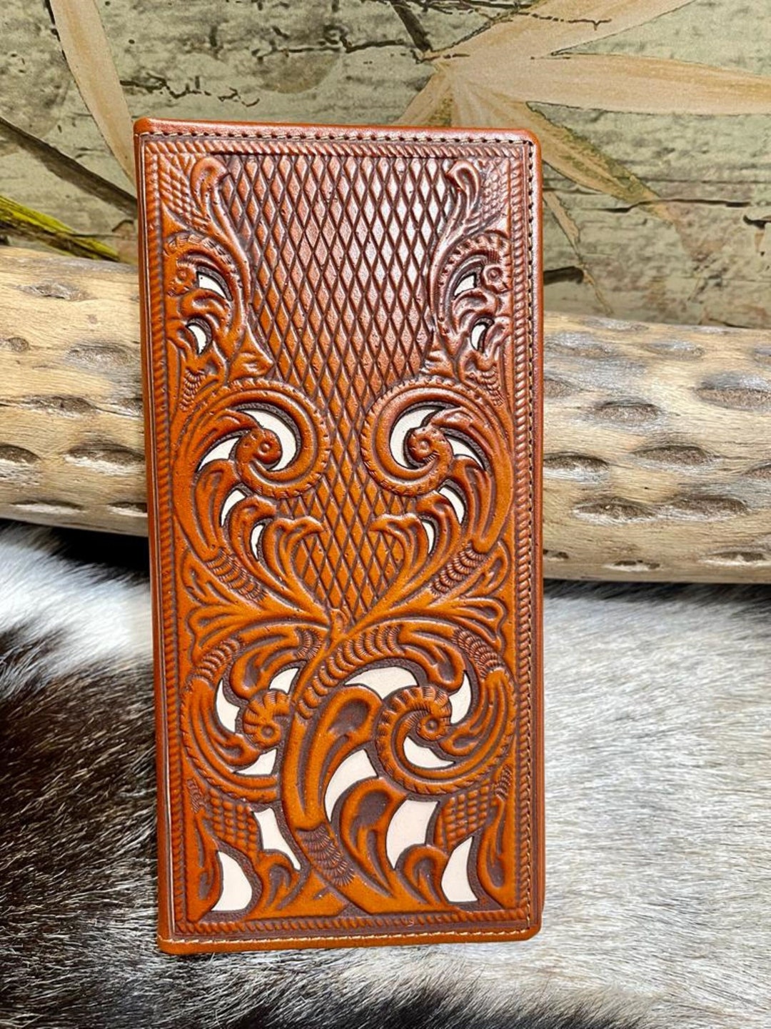 Western Cowboy Wallet Genuine Leather Bi-fold Long Wallet for Men ...