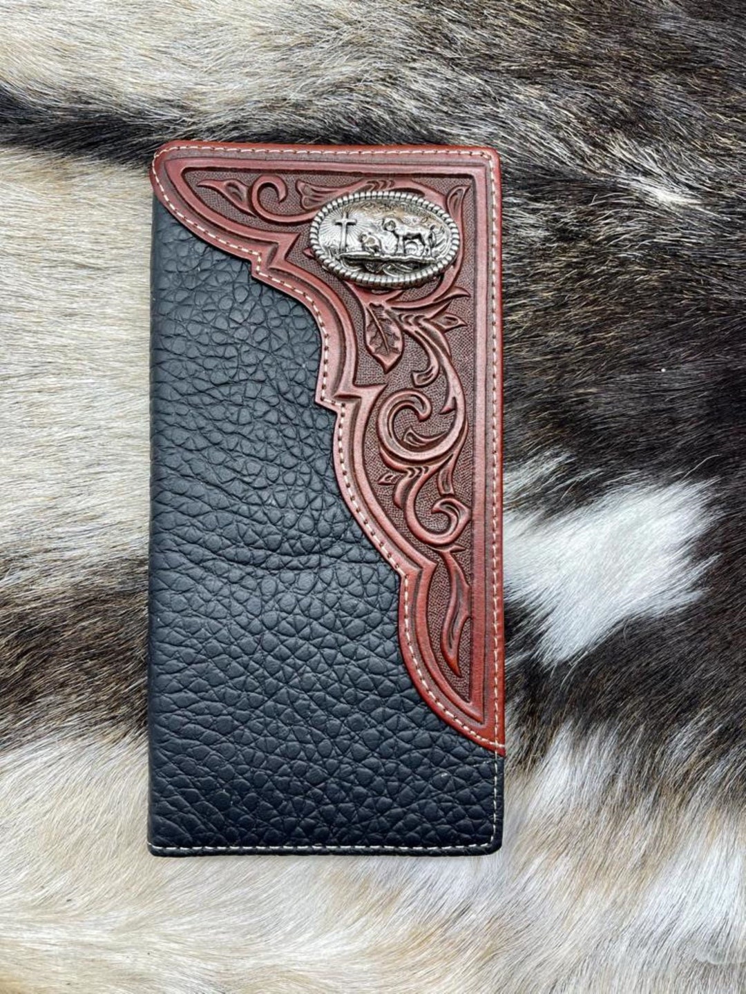 Western Praying Cowboy Wallet Genuine Leather Bi-fold Long Wallet for ...