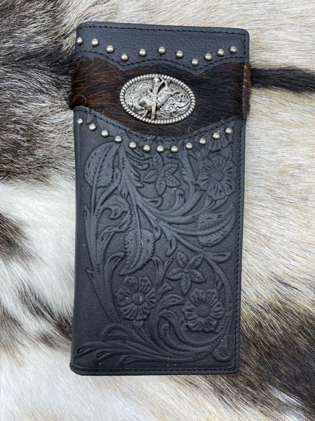 Western Cowboy Wallet Genuine Leather RODEO Bi-fold Long Floral Wallet ...