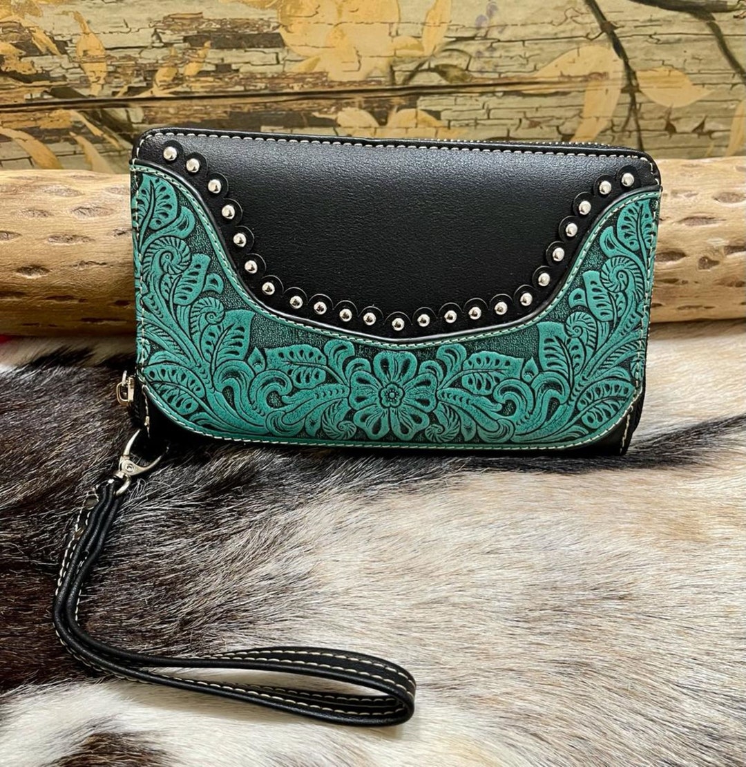 Western Floral Emboss Purse Style Country Wristlet Handbag. - Etsy