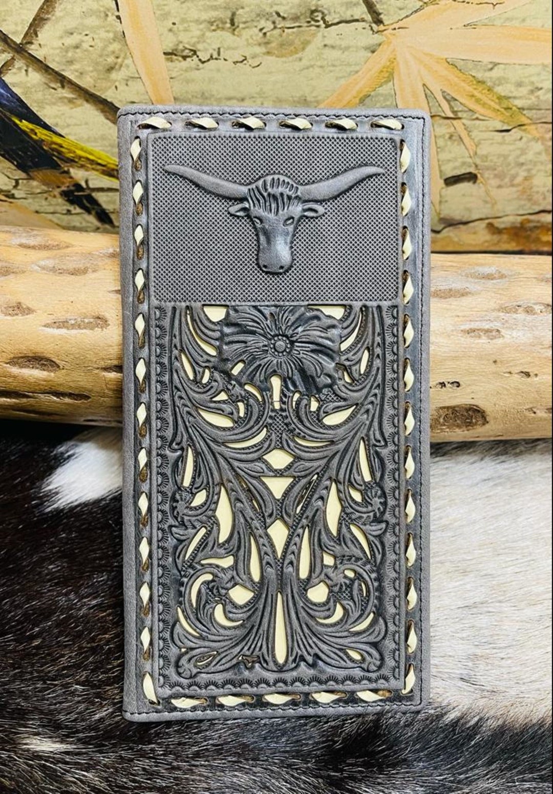 Western Cowboy Wallet Genuine Leather Long Horn Bi-fold Long Wallet for ...