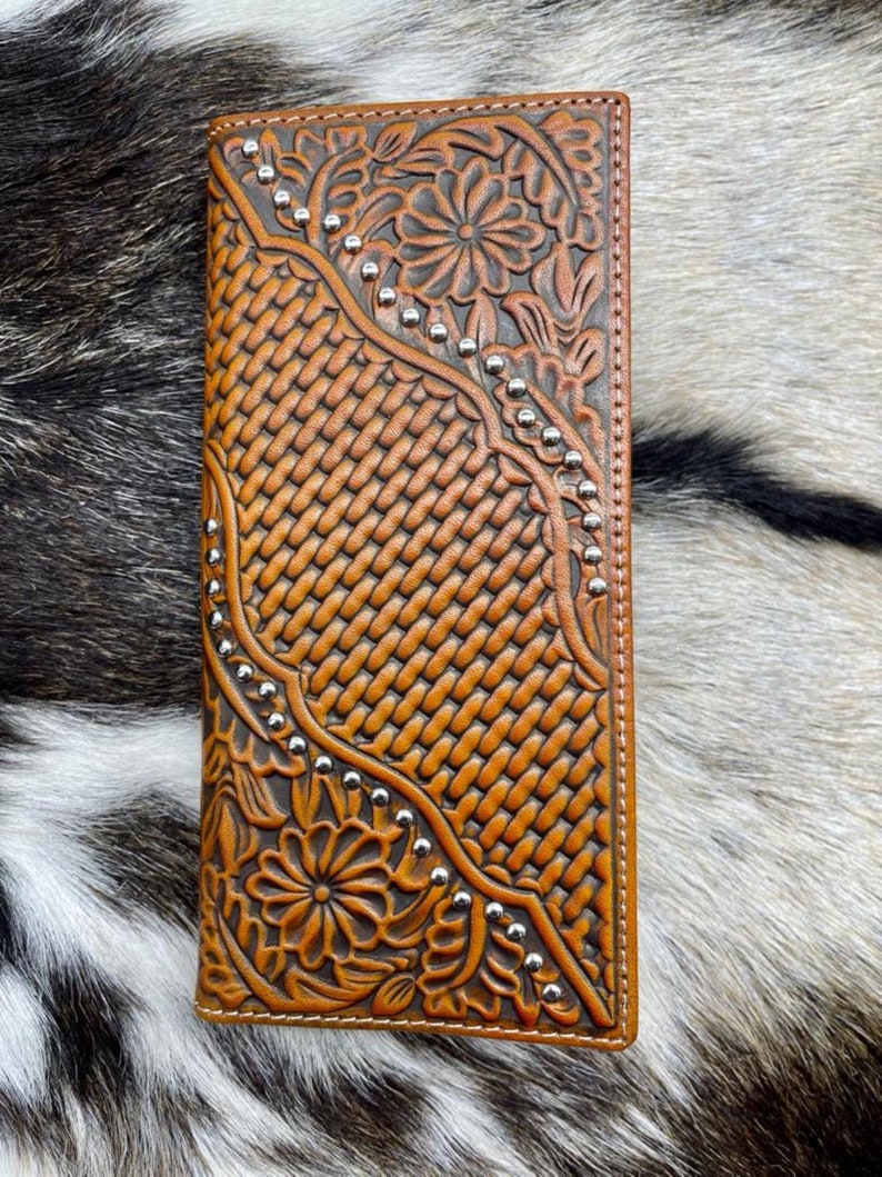 Western Cowboy Wallet Genuine Leather Bi-fold Long Wallet for | Etsy