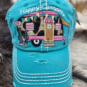 Happy Camper Leopard Print Embroidered Baseball Caps - Etsy