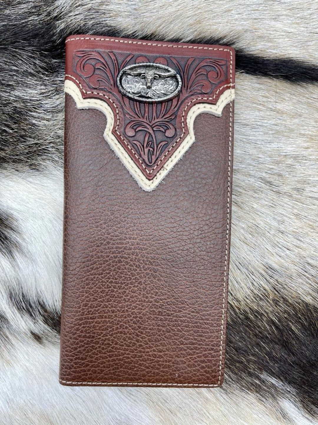 Western Cowboy Genuine Leather LONG HORN Bi-fold Long Wallet for Men ...