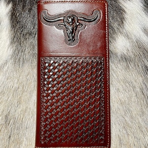 Western Cowboy Wallet Genuine Leather LONG HORN Bi-fold Long Wallet for ...