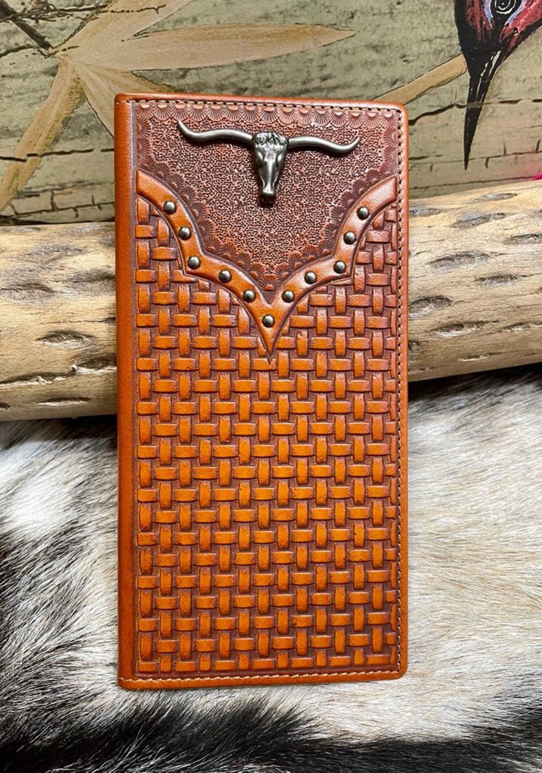 Western Cowboy Wallet Genuine Leather LONG HORN Bi-fold Long Wallet for ...