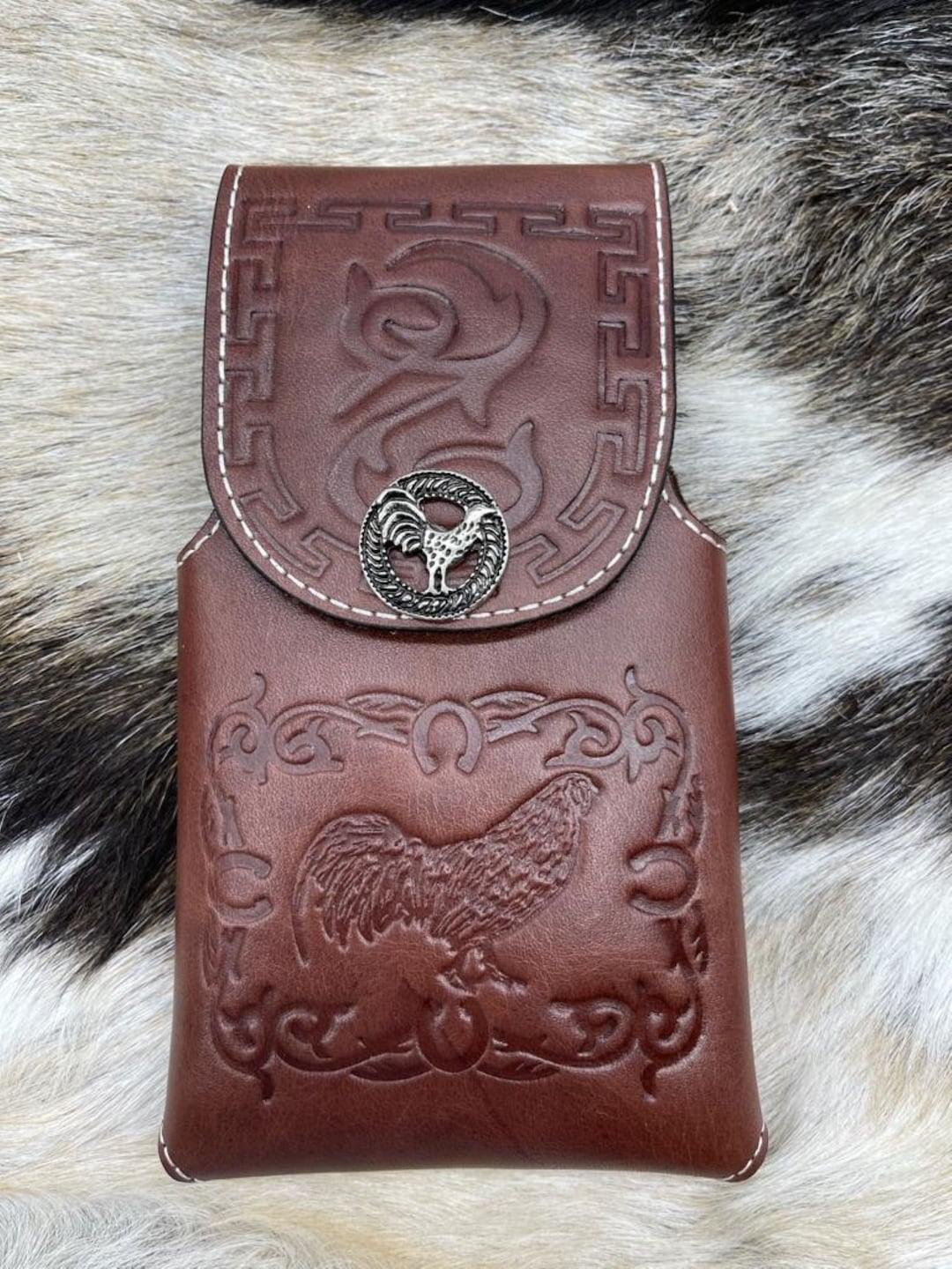 Western Cowboy Leather Rooster Design With Rooster Concho Belt Loop ...