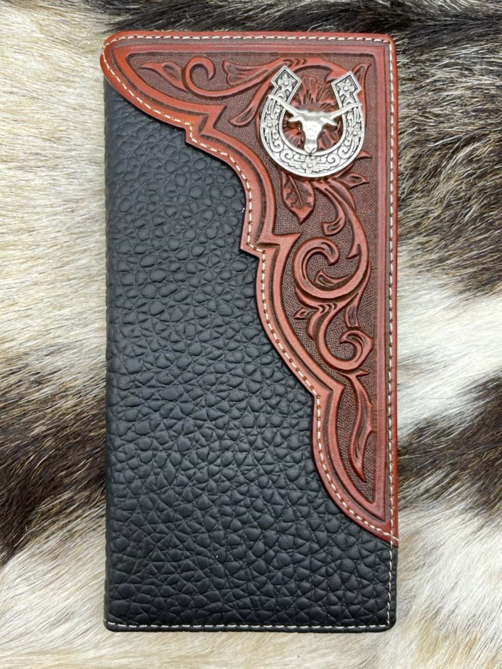 Western Cowboy Wallet Genuine Leather LONG HORN Bi-fold Long wallet for ...