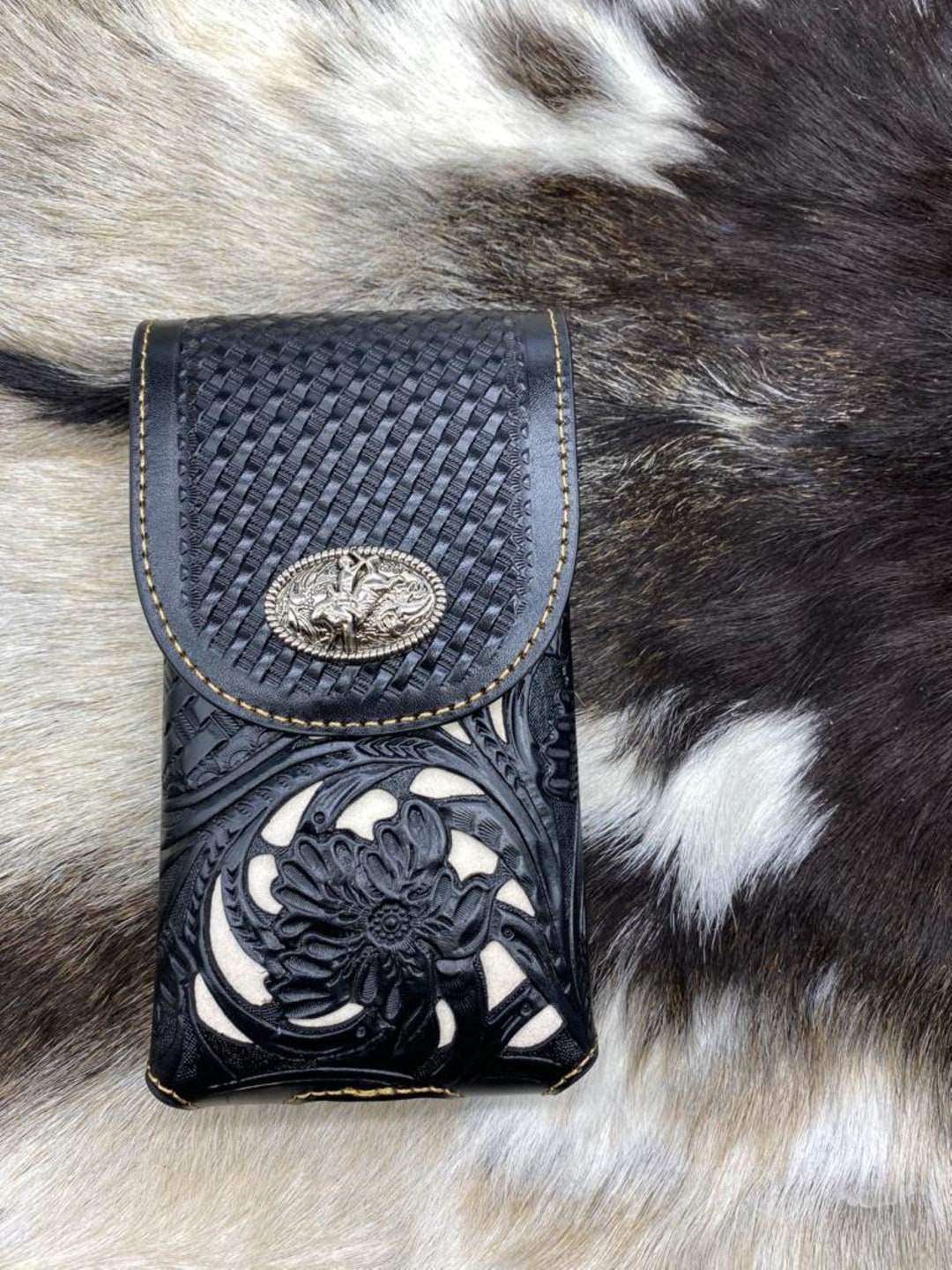 Western Cowboy Genuine Leather RODEO Design With Concho Belt Loop Cell ...