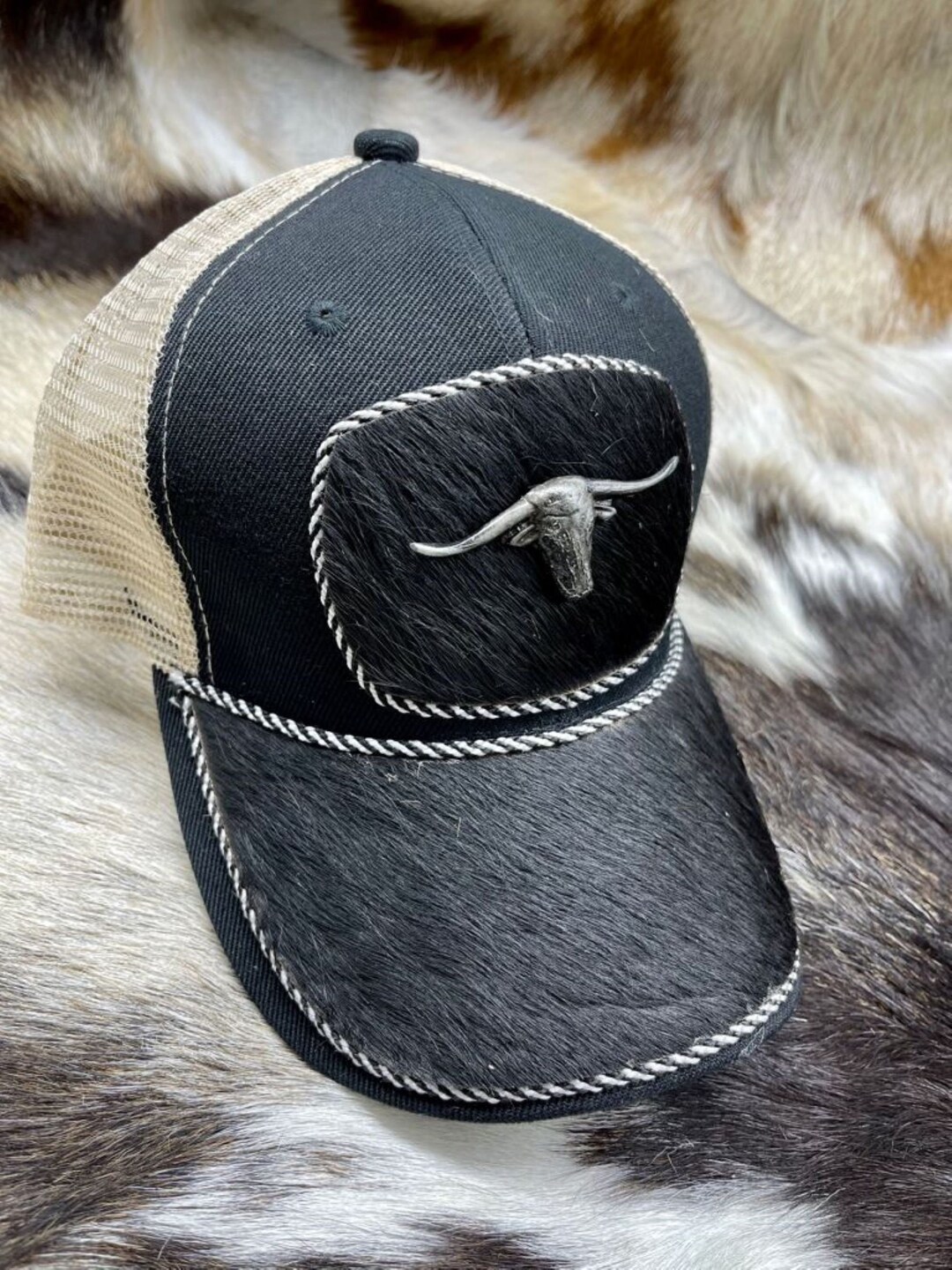 Long Horn Concho Mesh Back Cow Hide Baseball Cap - Etsy