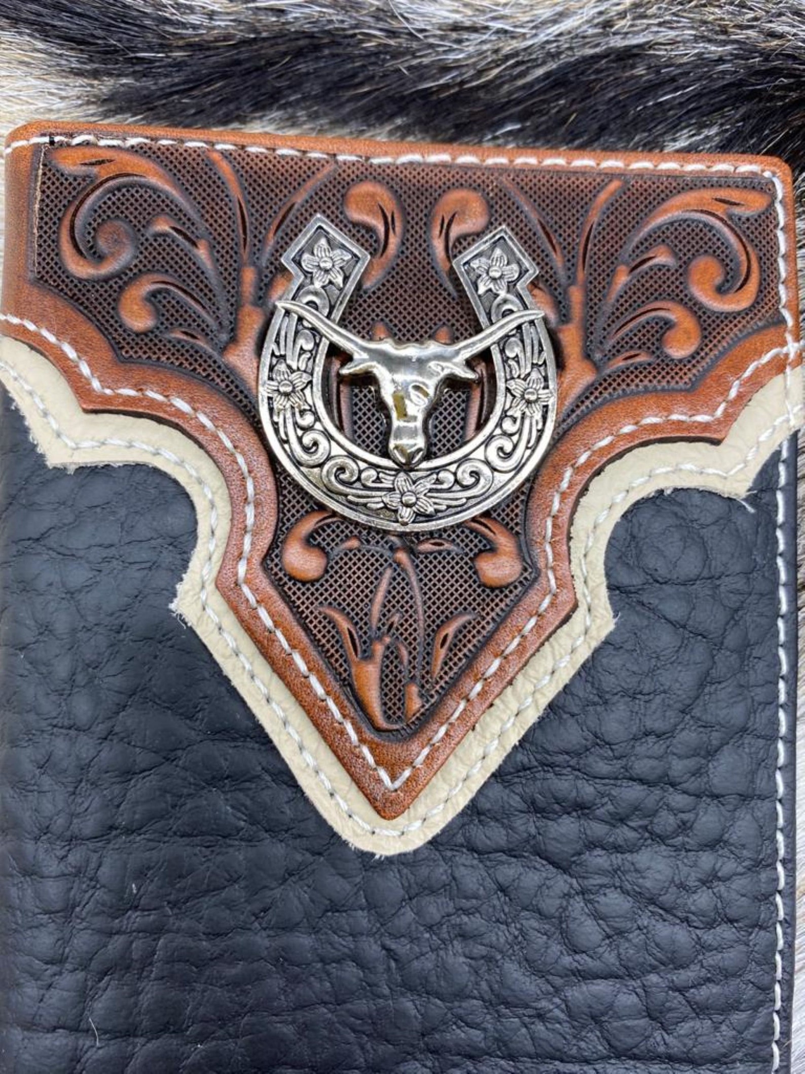Western Cowboy Wallet Genuine Leather LONG HORN Bi-fold Long - Etsy