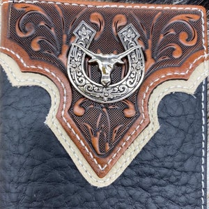 Western Cowboy Wallet Genuine Leather LONG HORN Bi-fold Long Wallet for ...