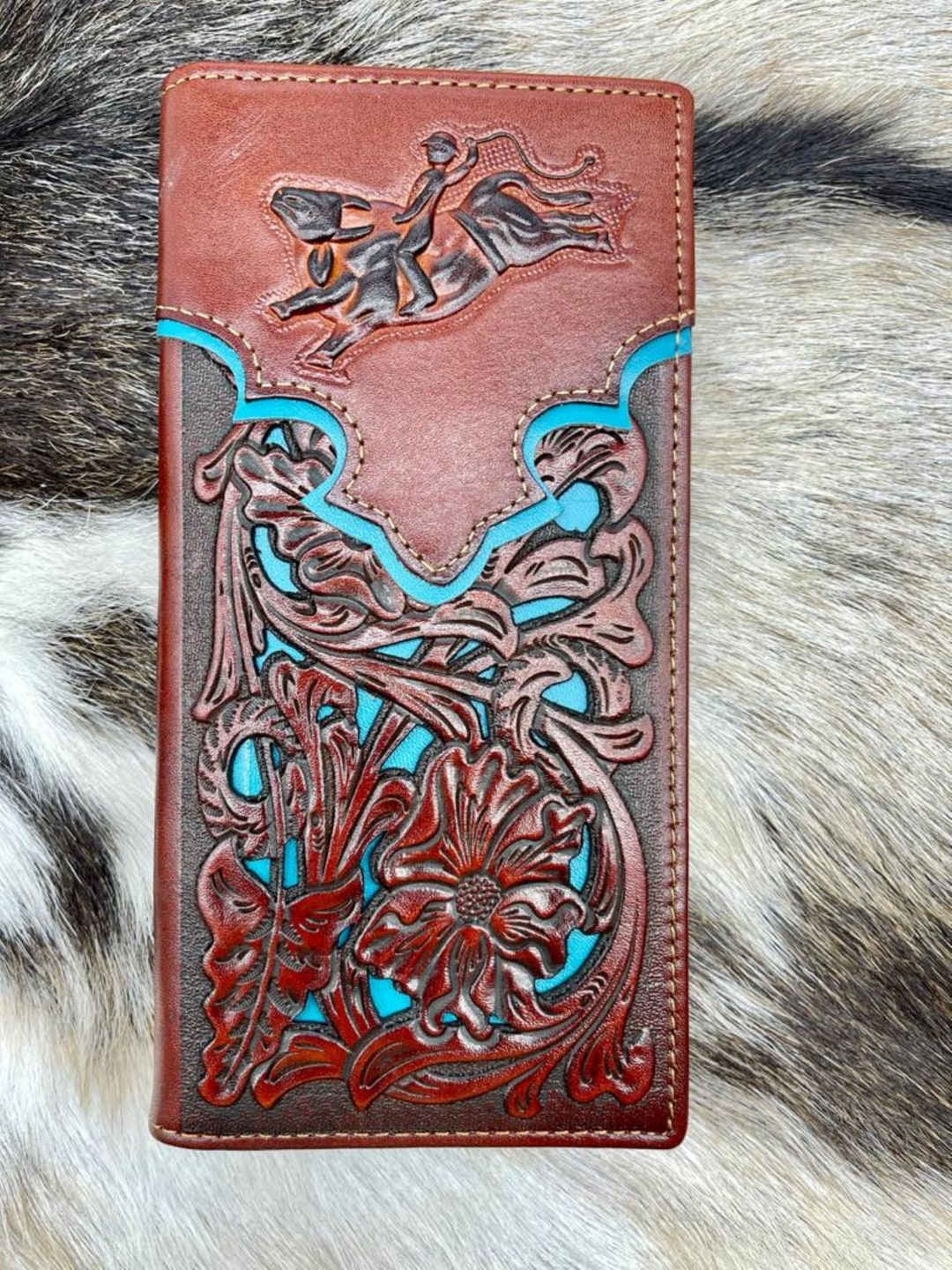 Western Cowboy Wallet Genuine Leather Bi-fold Long Wallet for Men RODEO ...