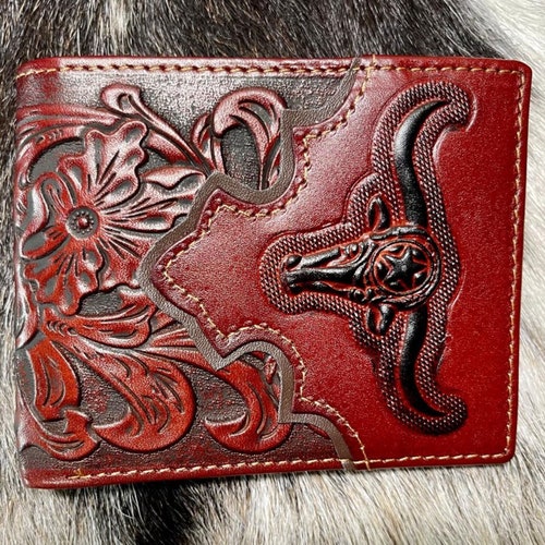 Western Cowboy Wallet Genuine Leather Bi-fold Long Wallet for - Etsy