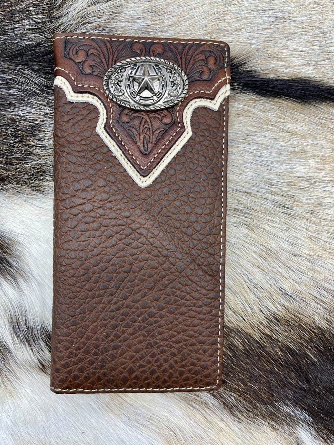 Western Cowboy Wallet Genuine Leather Bi-fold Long Wallet for Men Star ...
