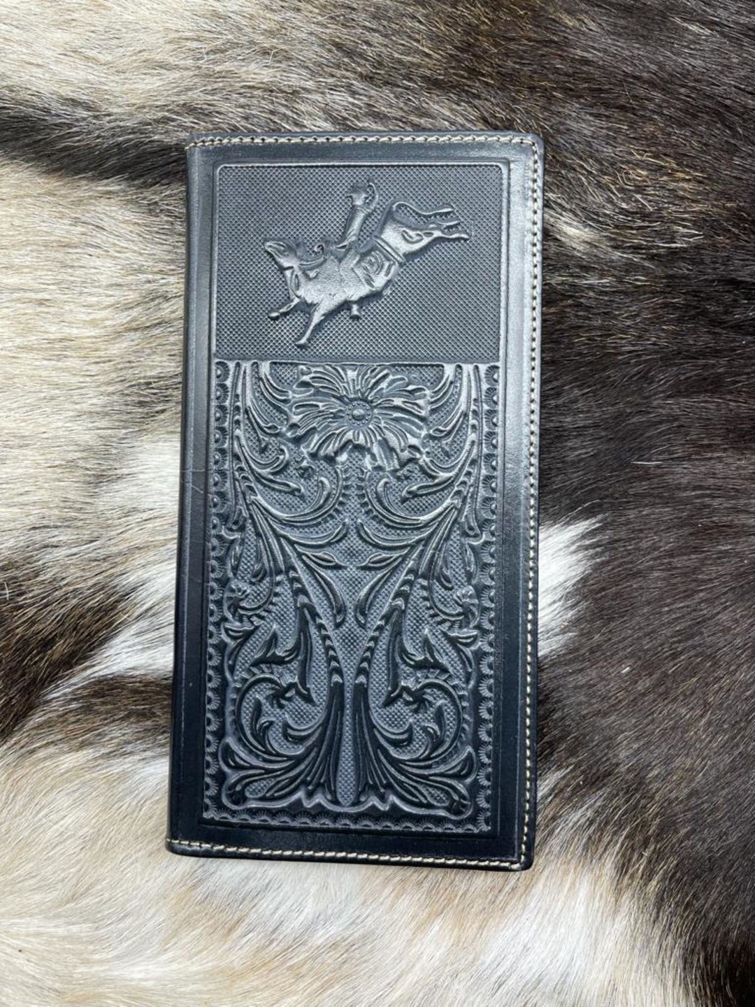 Western Cowboy Wallet Genuine Leather Bi-fold Long Wallet for Men Rodeo ...