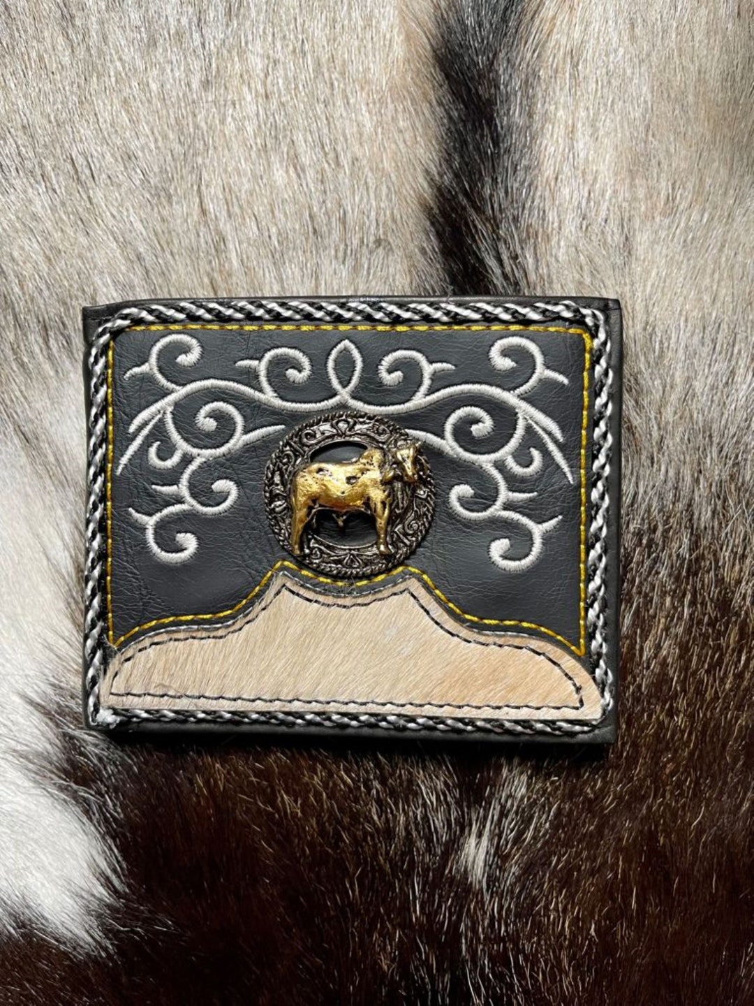 Western Cowboy Embroidered Wallet Genuine Leather Bi-fold Short Wallet ...