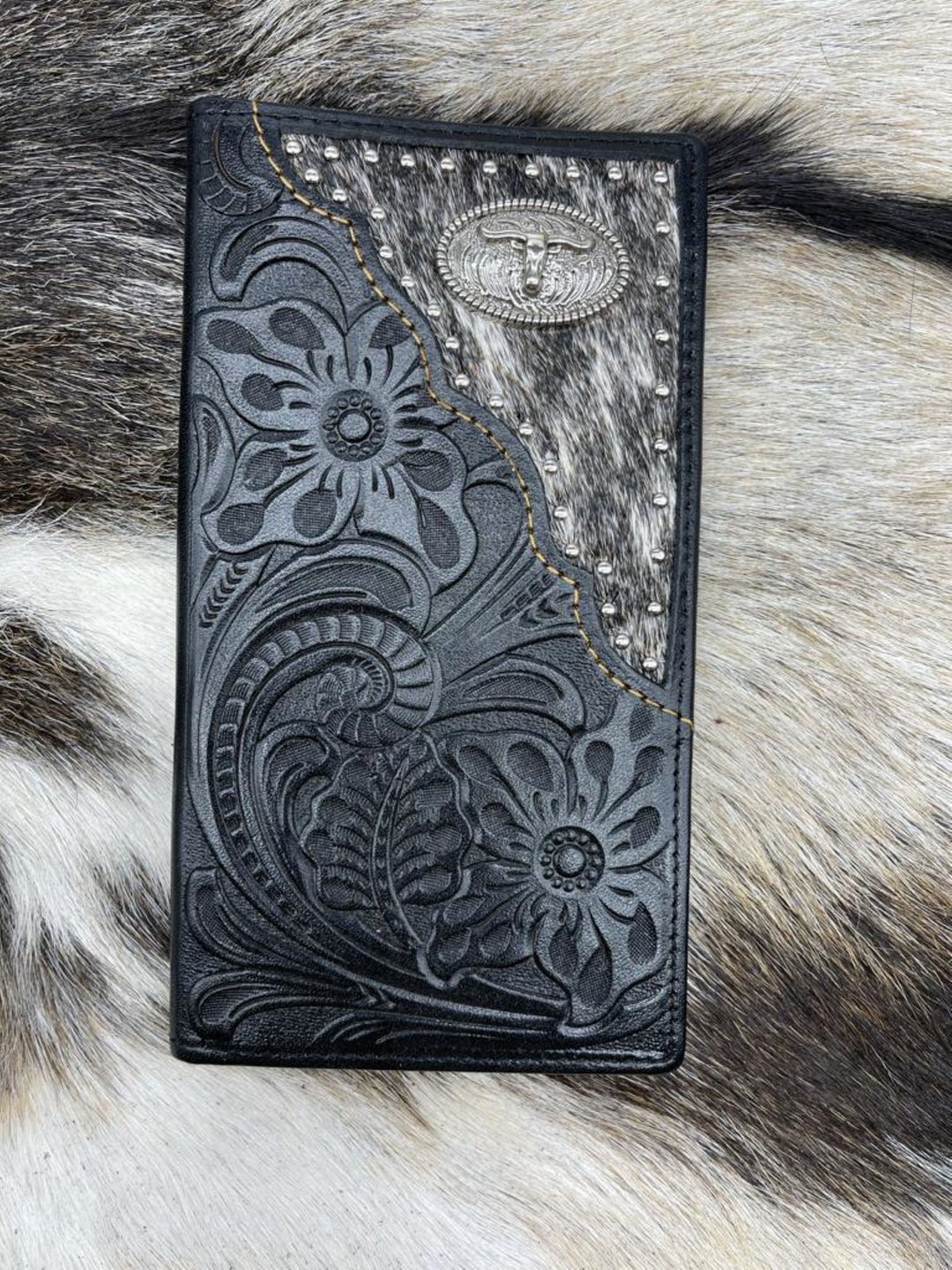 Western Cowboy Wallet Genuine Leather LONG HORN Bi-fold Long - Etsy