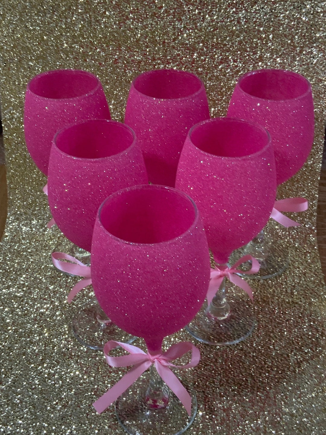 Set of 6 Sparkly Glitter Wine Barbie Pink Party Glasses in Any Colour ...