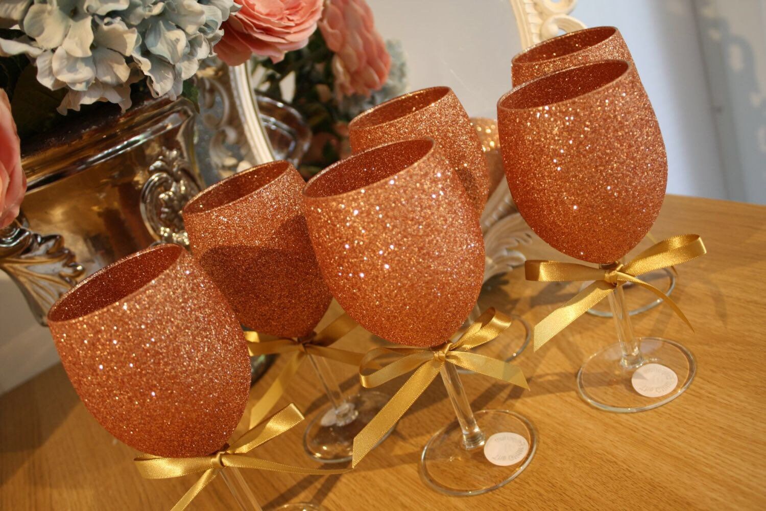 Set of 6 sparkly glitter wine glasses in any colour of your | Etsy