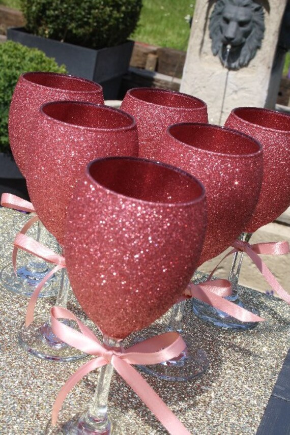 Set of 6 sparkly glitter wine glasses in any colour of your | Etsy