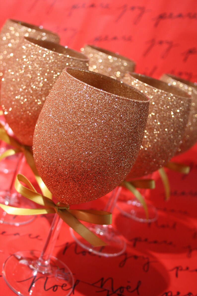 Set of 6 Sparkly Glitter Wine Glasses in Any Colour of Your - Etsy