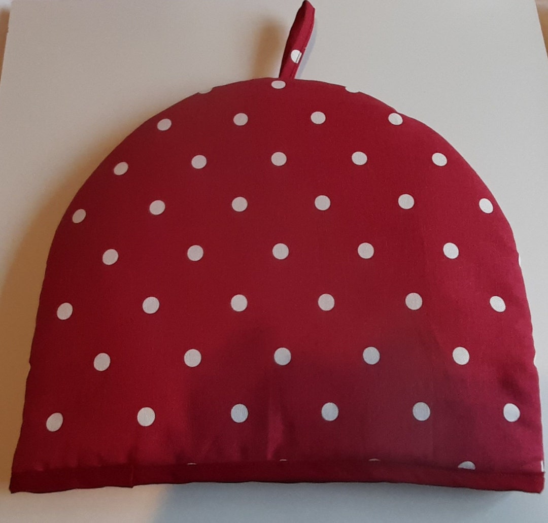 A Stylish Padded Tea Cosy in Organic Cotton in Dark Red 'dotty' Design ...
