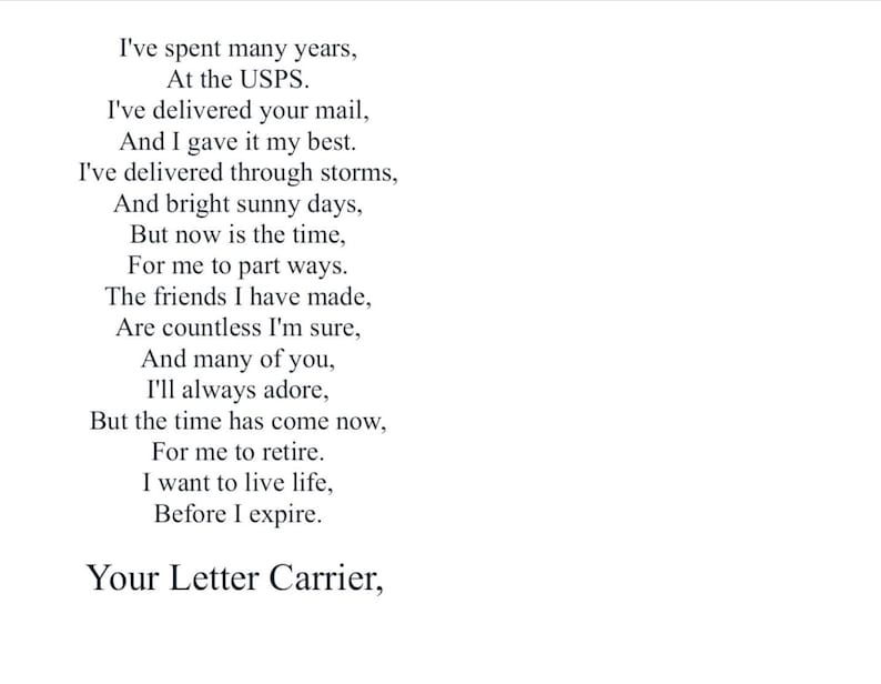 008R Retirement Postcards, Retirement Poem, Postcards From Mail Carrier ...