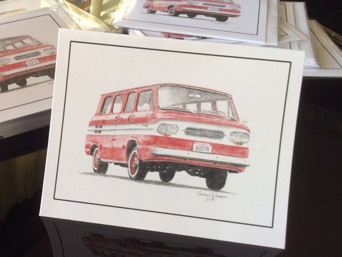 1965 Red Hippie Van, Note Card or Print - Etsy