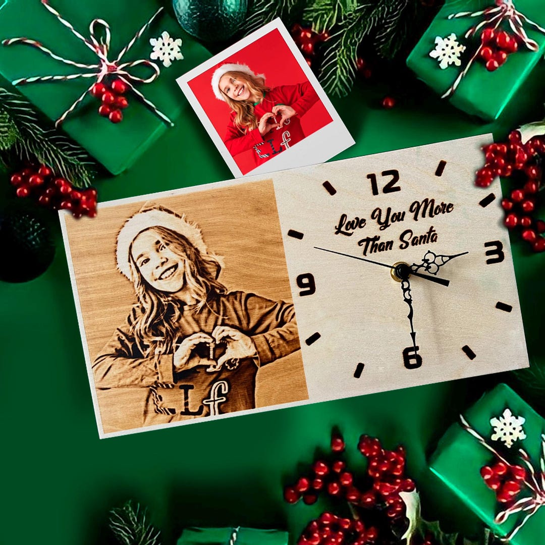 Personalized Christmas Gift Photo Clock pyrography Gift Wood Burning ...