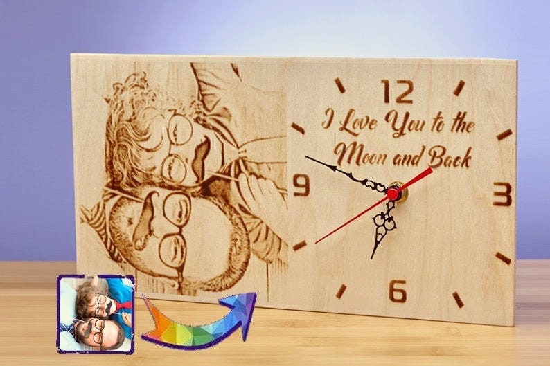 WOOD WALL CLOCK Desk Clock Pyrography Natural Wood Custom | Etsy