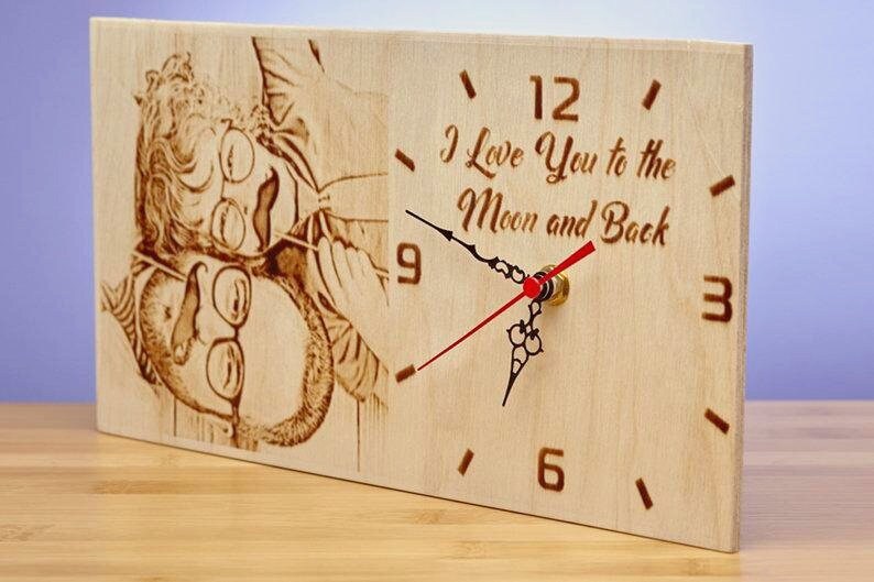 WOOD WALL CLOCK Desk Clock Pyrography Natural Wood Custom | Etsy