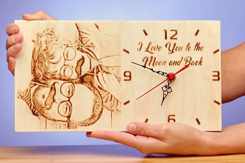 WOOD WALL CLOCK Desk Clock Pyrography Natural Wood Custom - Etsy