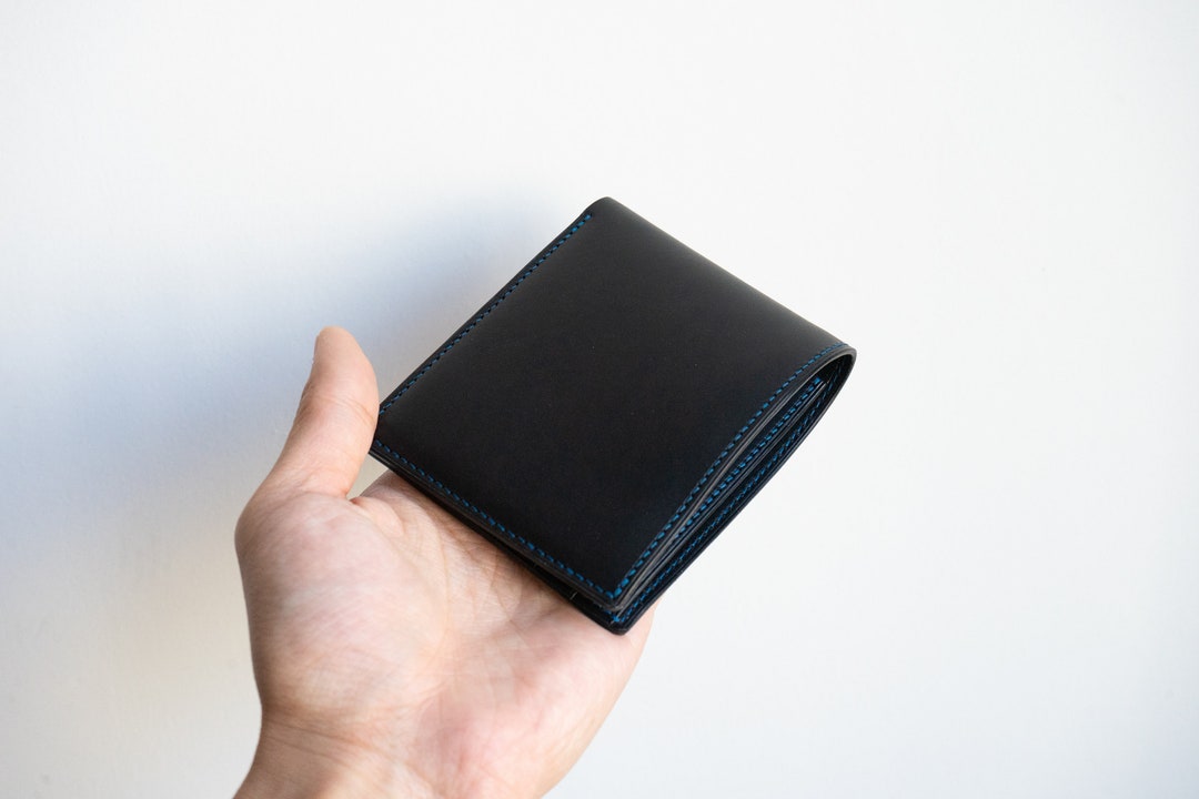 Buttero Leather Bifold Wallet, Handmade, Blue Stitching - Etsy