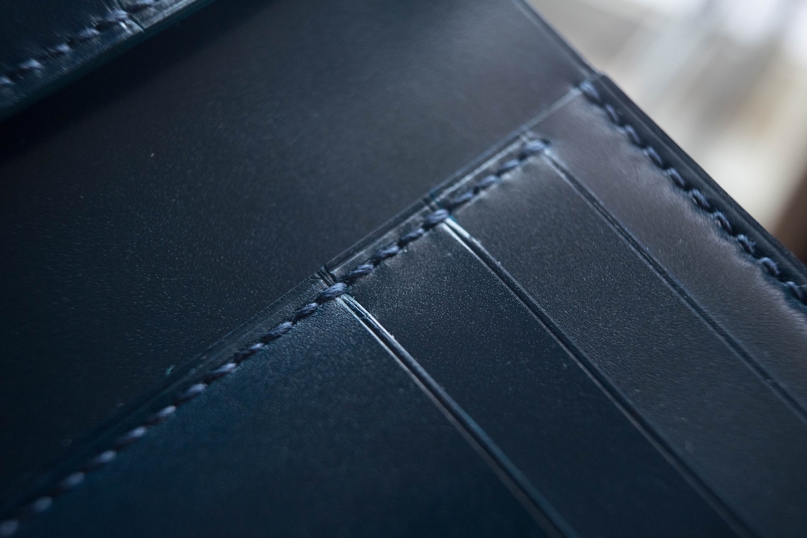 Cordovan Navy Blue Bifold Leather Wallet, Handmade Wallet - Etsy