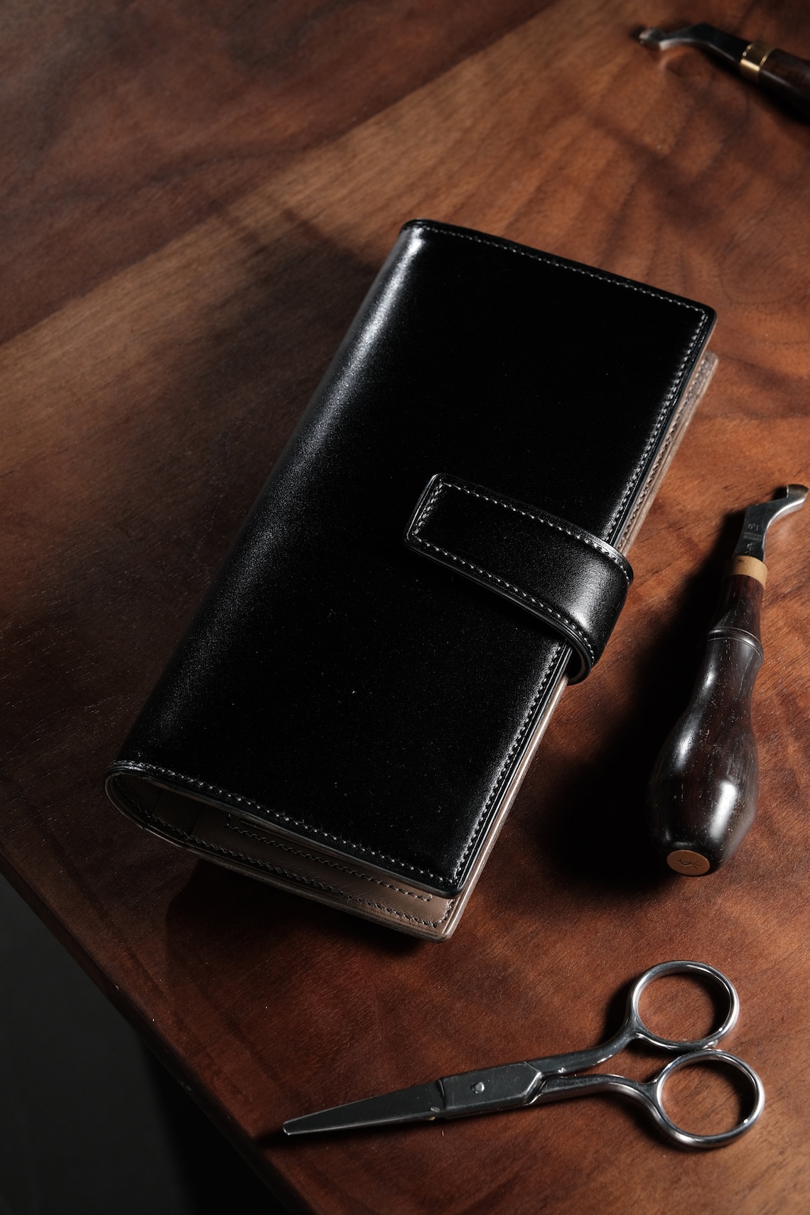 Shinki Cordovan Bifold Blue Leather Long Wallet, Handmade Long Wallet ...
