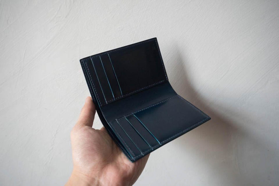 Cordovan Navy Blue Bifold Leather Wallet, Handmade Wallet - Etsy