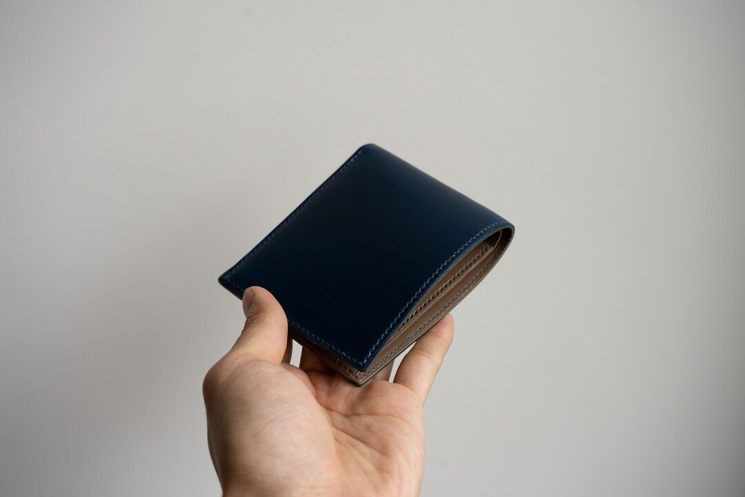 Buttero Leather Bifold Wallet, Blue & Grey, Handmade - Etsy