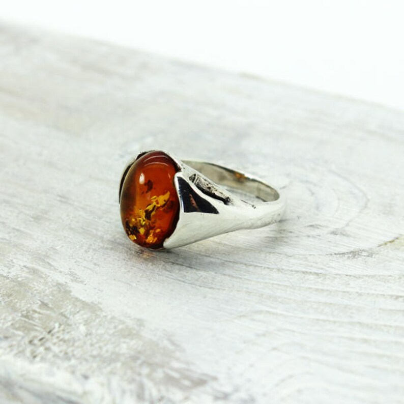 Vintage Unisex Amber Ring Simple Design Oval Shape 925 - Etsy