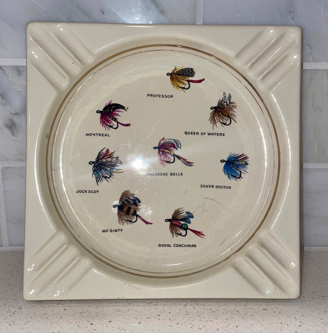 Mid Century Fly Fishing Hyalyn Ceramic Ashtray/ Ceramic Fishing Ashtray ...