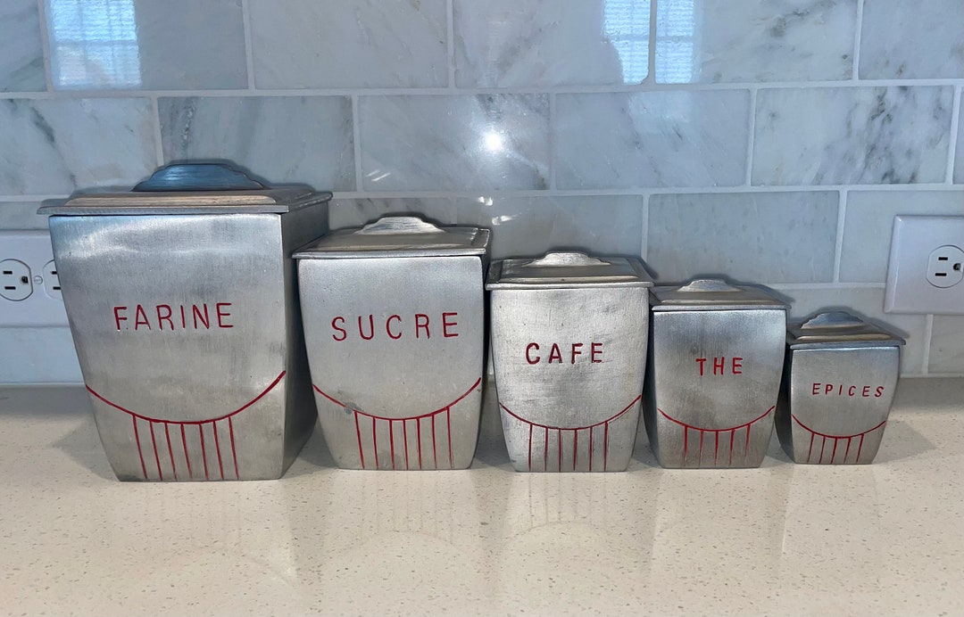Set of 5 French Art Deco Stacking Kitchen Canisters/ French Kitchen ...