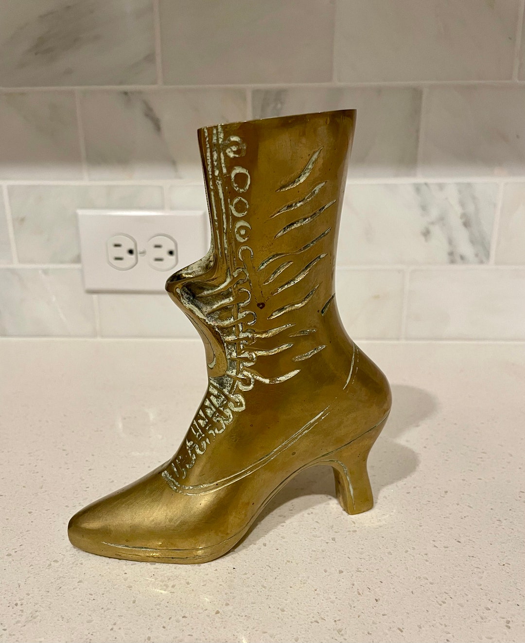 Victorian Style Brass Shoe/ Brass Shoe Vase/ Brass Boot Match Holder ...