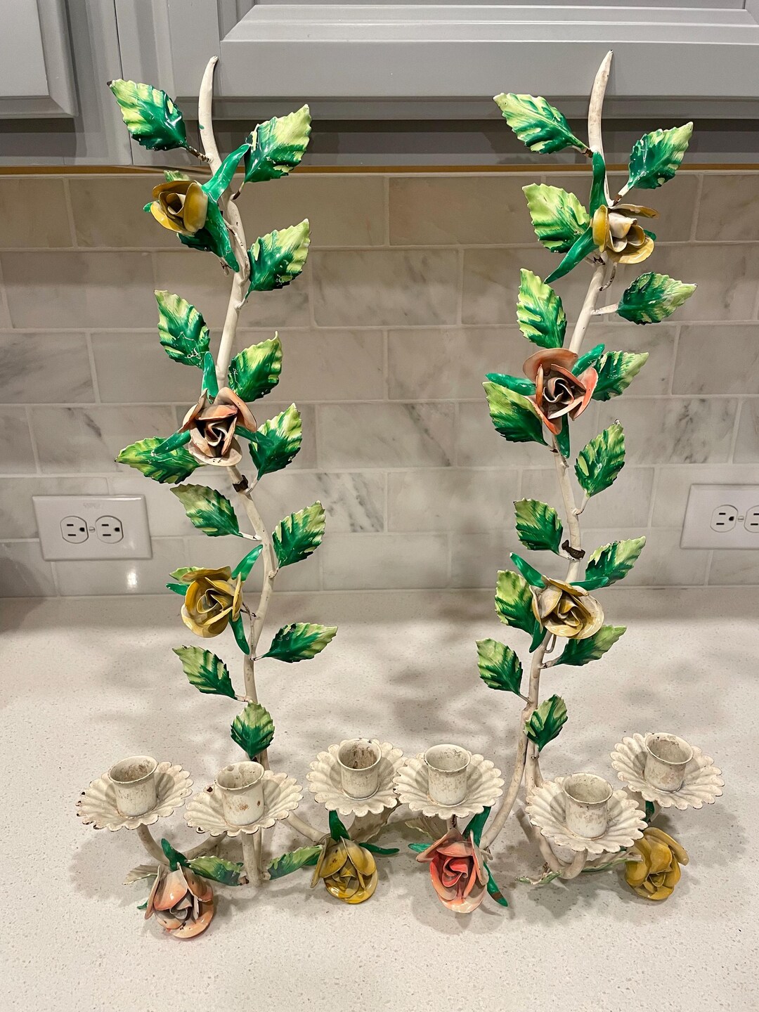 Vintage Pair of Italian Tole Shabby Chic Painted Candle Sconces/ Pair ...