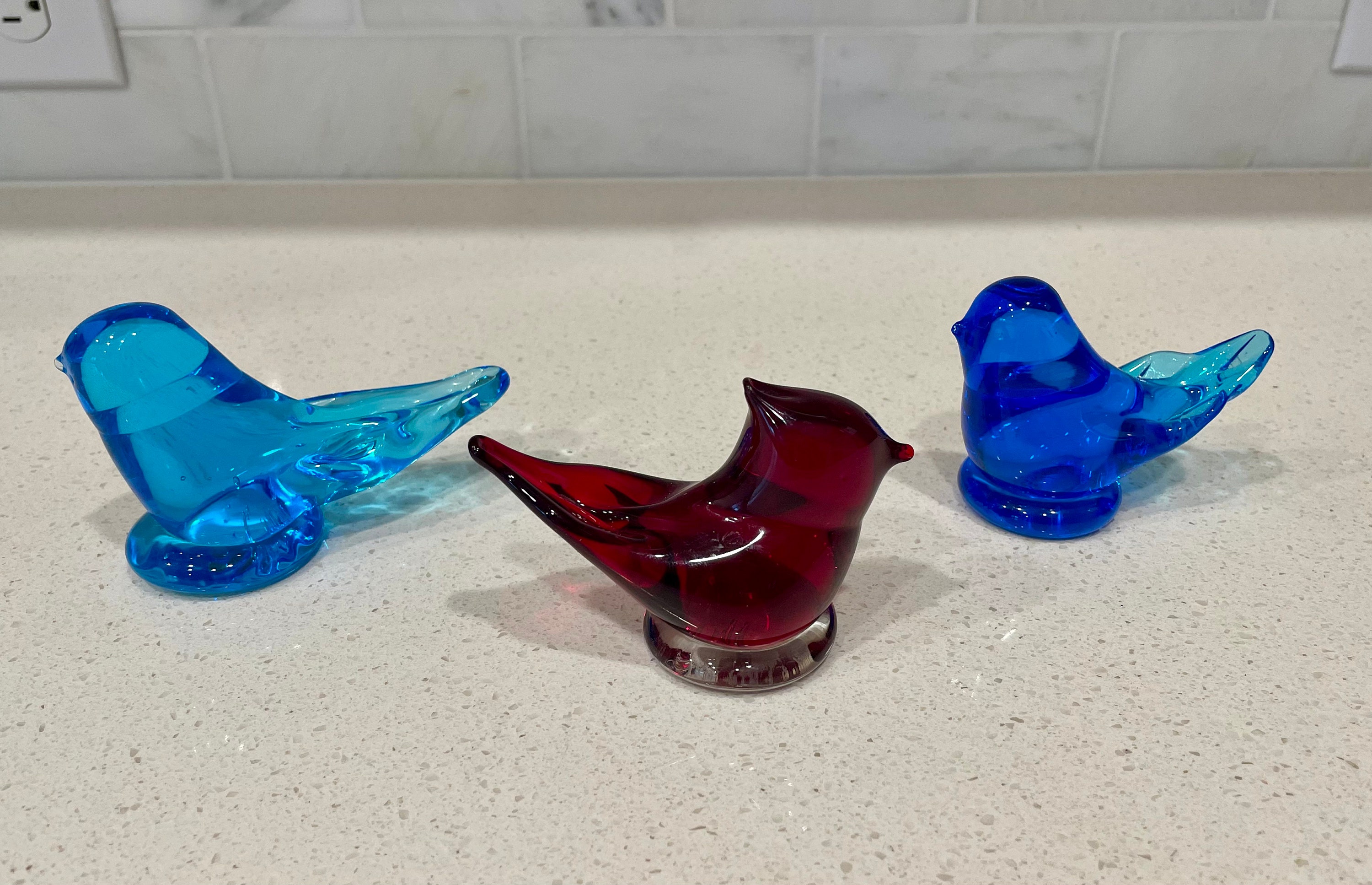 Set of 3 Blown Glass Birds by Leo Ward/ Red Royal Cardinal Glass Bird Leo Ward/ Terra Studio ...