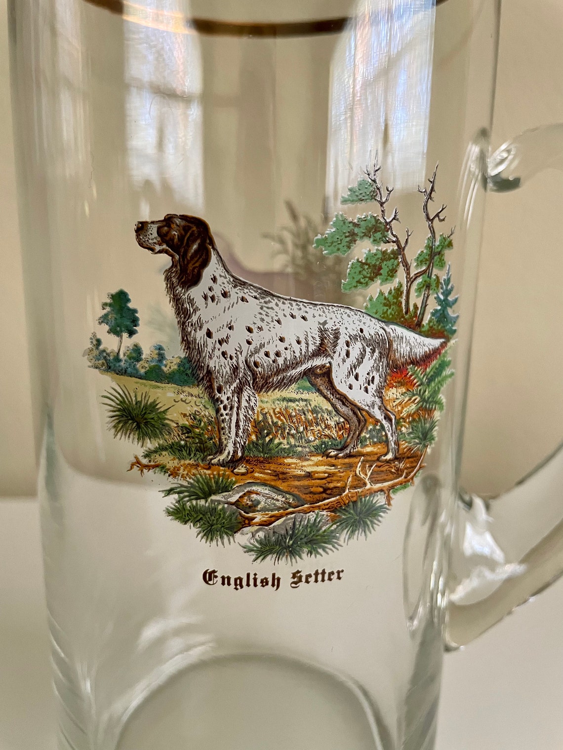Vintage West Virginia Glass Tall Pitcher Hunting Dogs Theme With Gold ...