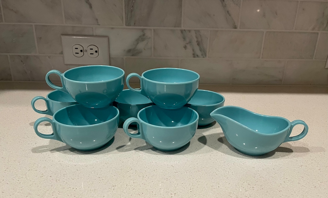 Set of 7 Vintage Prolon Melmac Coffee Tea Cups & One Creamer in Robins ...