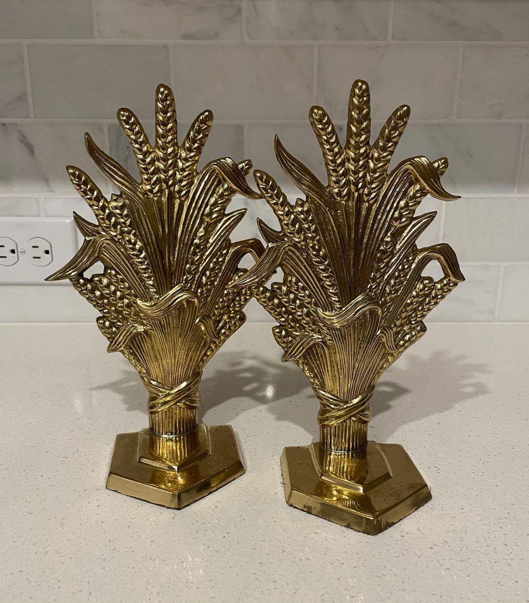 Vintage Brass & Iron Wheat Sheaf Bookends/ Pair Brass and Iron Wheat ...
