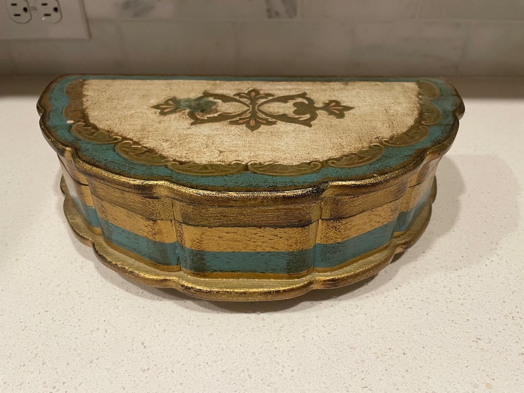 Vintage Italian Wooden Painted Florentine Jewelry Music Box/ Wooden ...